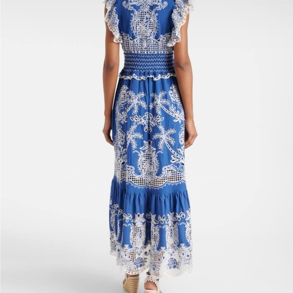 FARM Rio | Dresses | Farm Rio Romantic Richelieu Blue And White Maxi ...